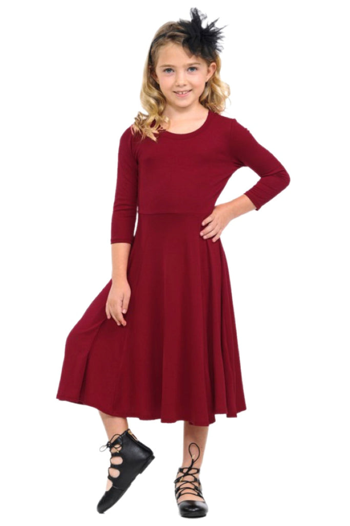 Girls Midi Dress Style 5005 in Burgundy – Skirtz & Co